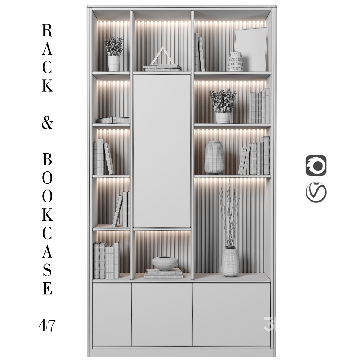 Bookcase 3D model 3dbrute