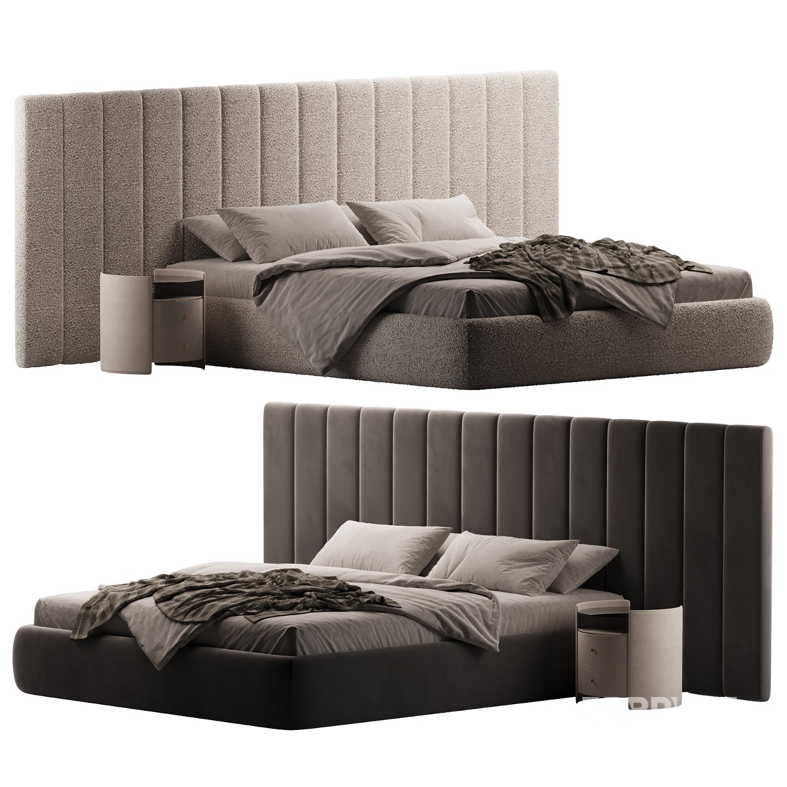 Rune King Bed Beige Velvet Image 2